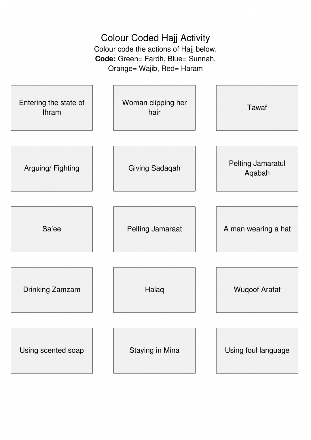 Hajj Colour Coding Activity | An Nasihah Publications