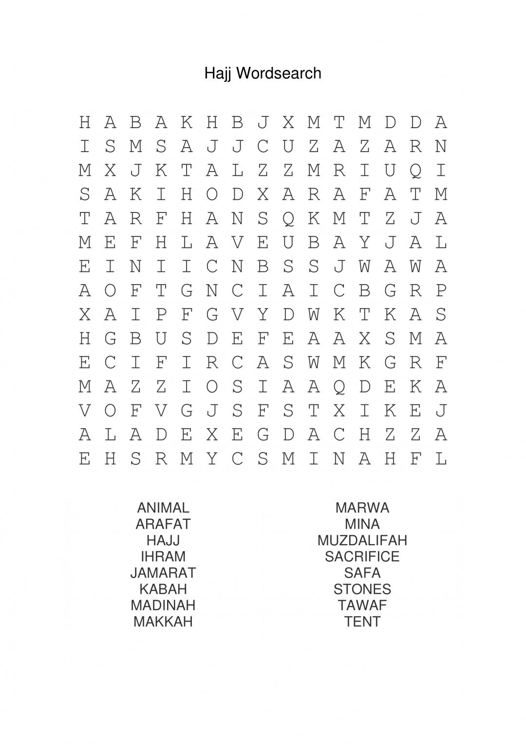 Hajj Wordsearch | An Nasihah Publications