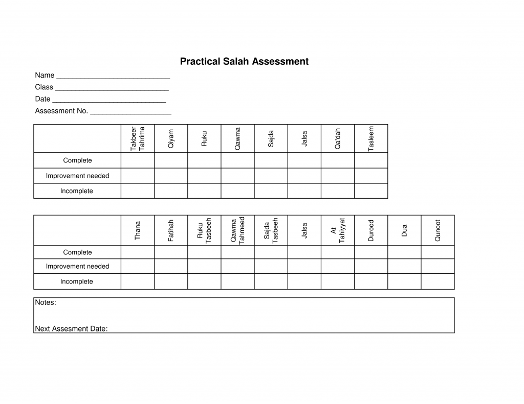 Salah Assessment Sheet | An Nasihah Publications