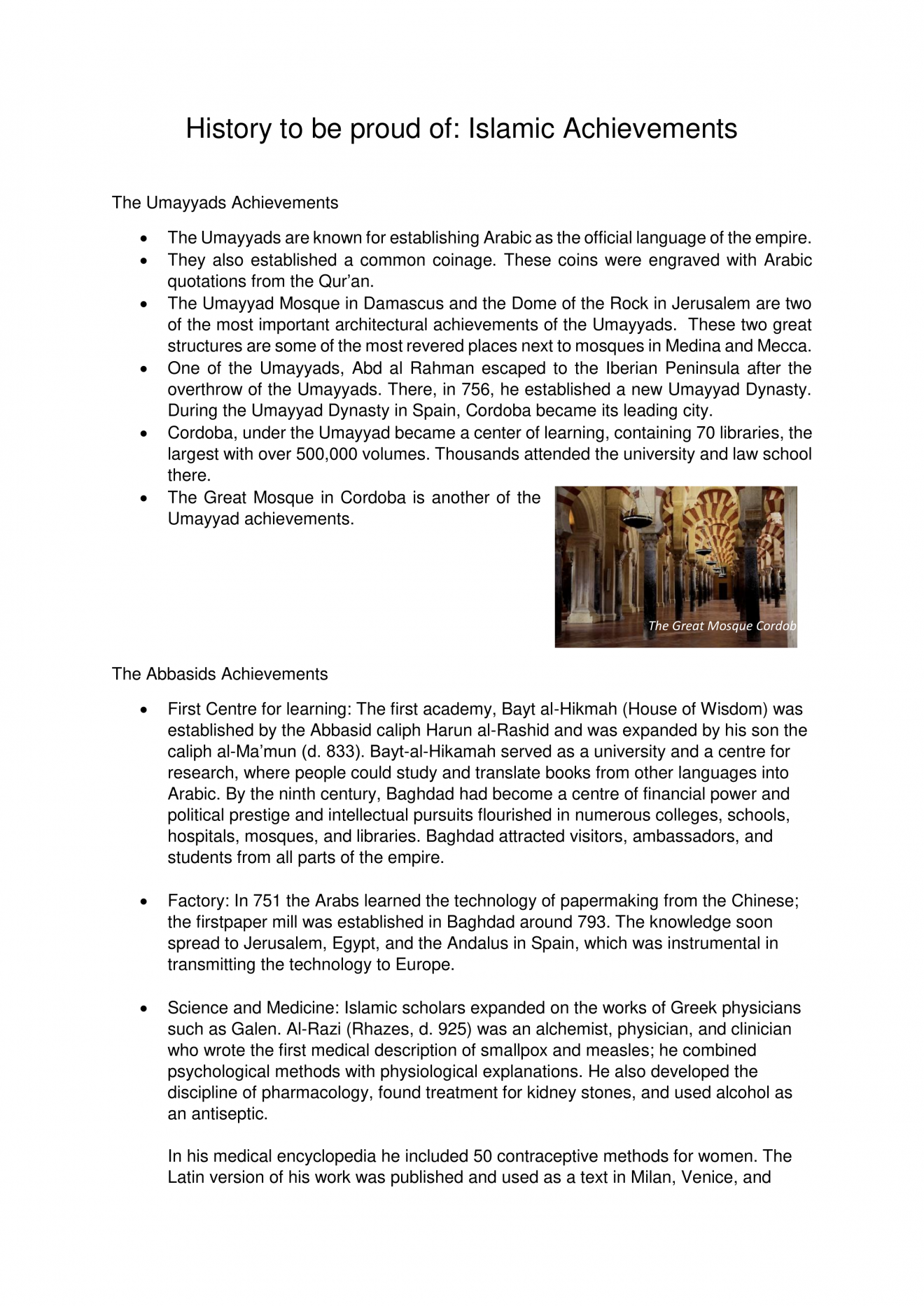 History to be proud of - Islamic Achievements | An Nasihah Publications