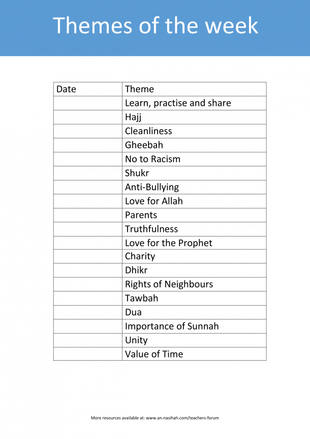 Themes of the week | An Nasihah Publications