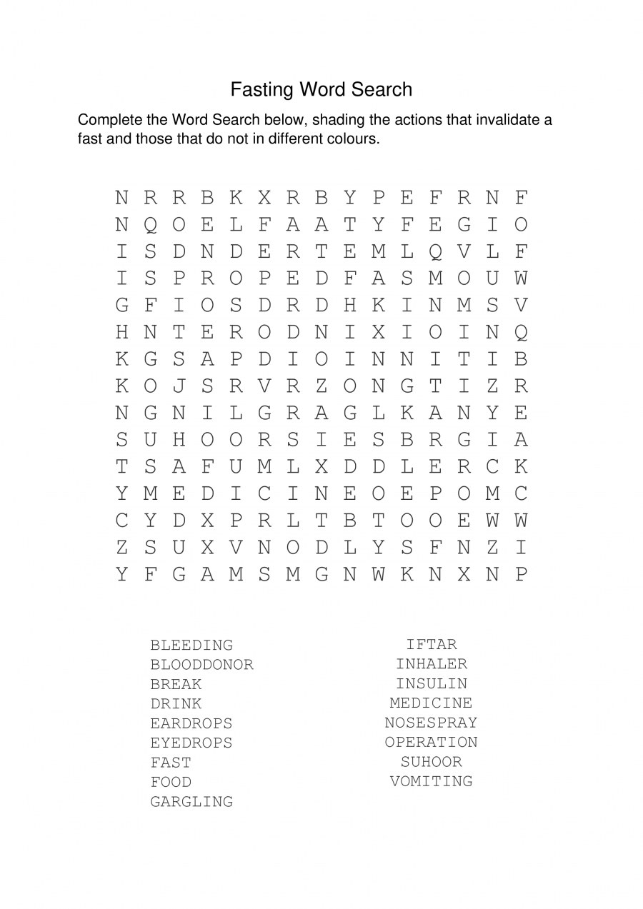 Fasting- Wordsearch | An Nasihah Publications