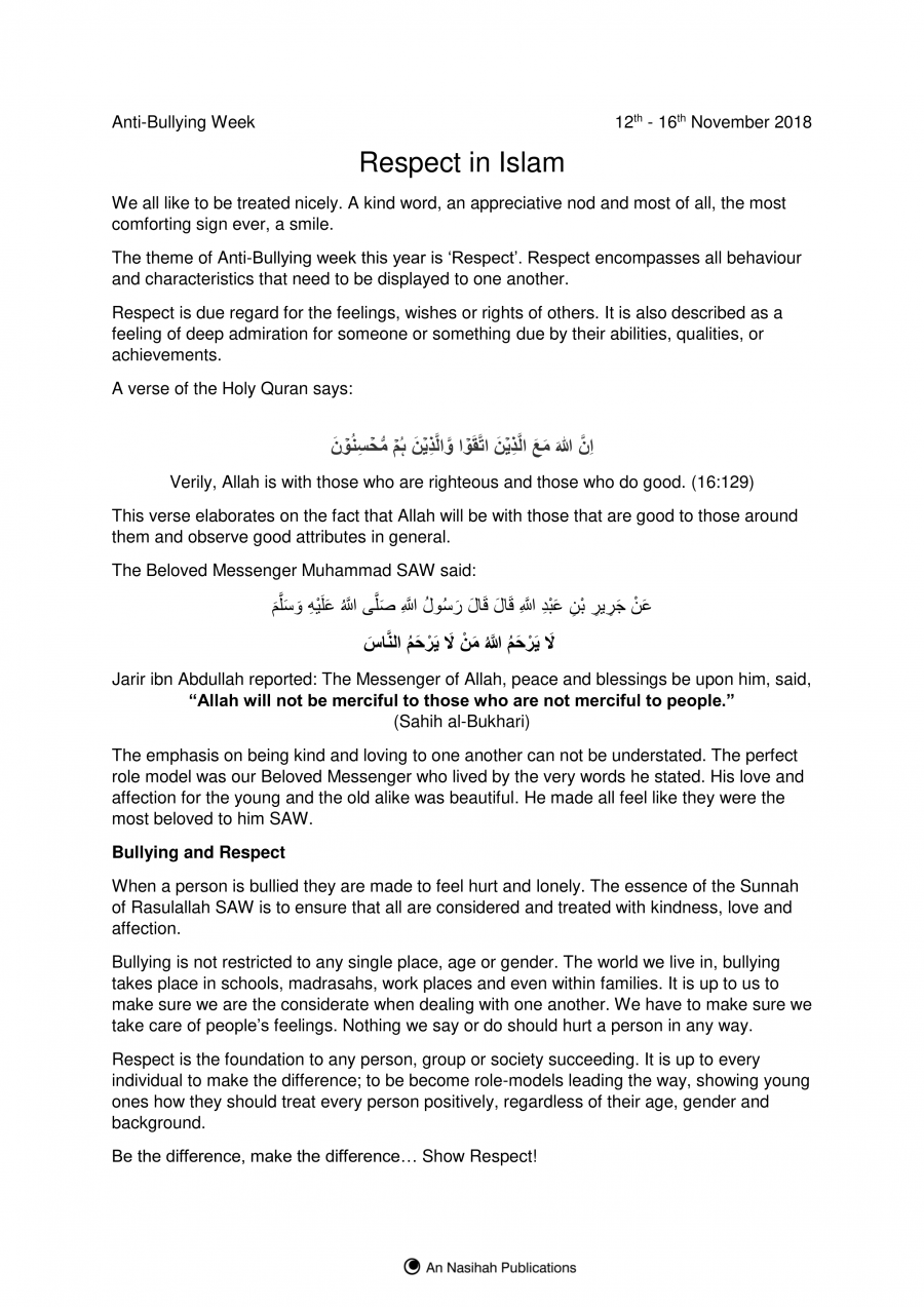 Respect in Islam Information | An Nasihah Publications