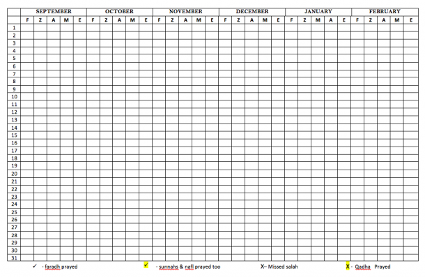 Salah chart for the Year | An Nasihah Publications