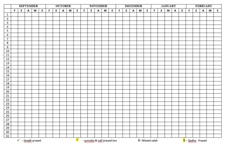 Salah chart for the Year | An Nasihah Publications