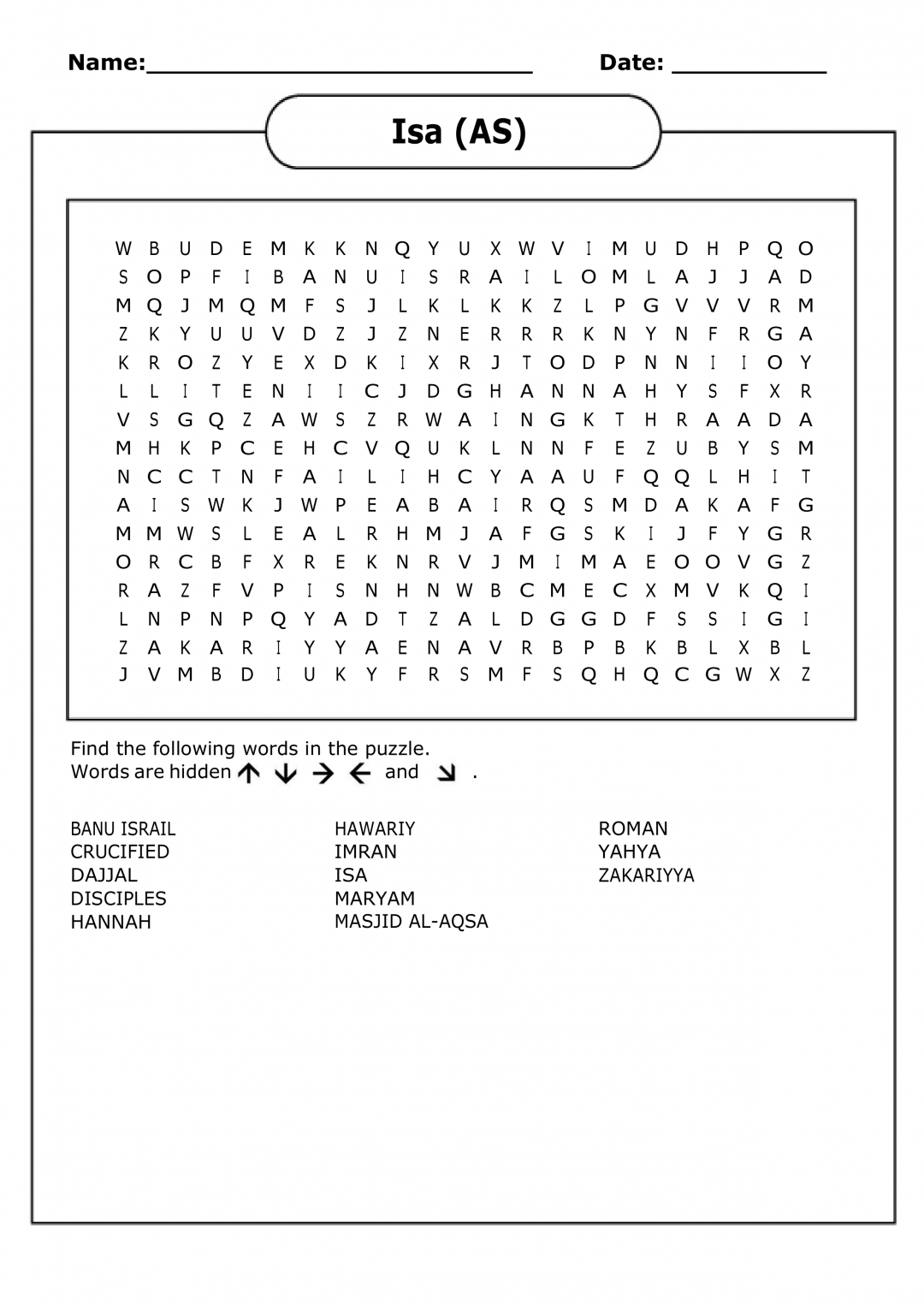 Isa (AS) Wordsearch | An Nasihah Publications