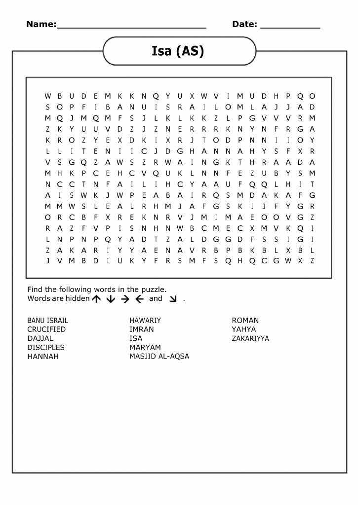 Isa (AS) Wordsearch | An Nasihah Publications