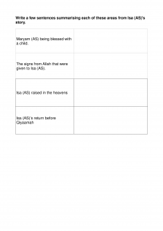 Isa (AS) Worksheets | An Nasihah Publications