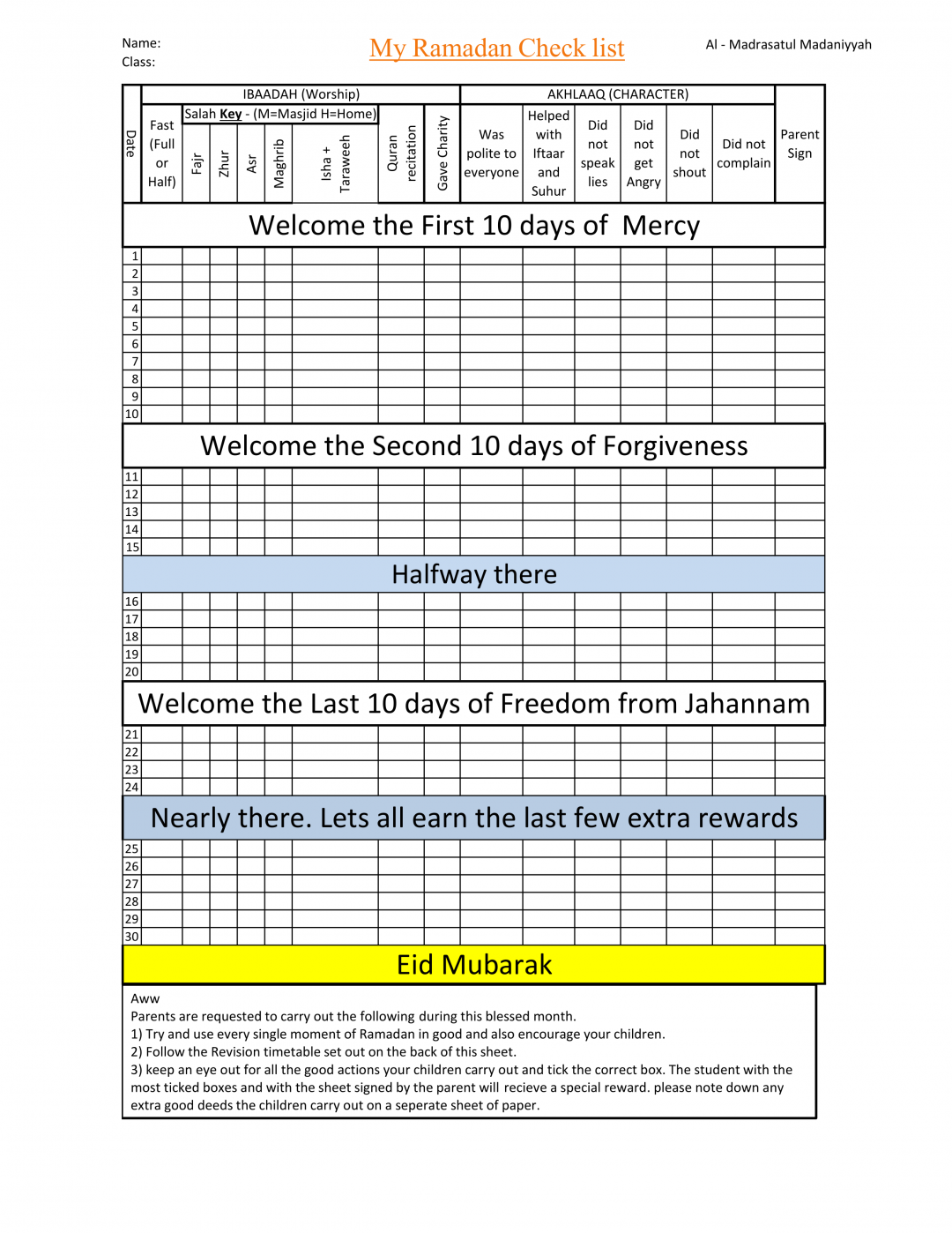 My Ramadhan checklist | An Nasihah Publications