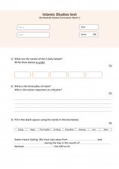 Islamic Curriculum Coursebook 1- Test | An Nasihah Publications
