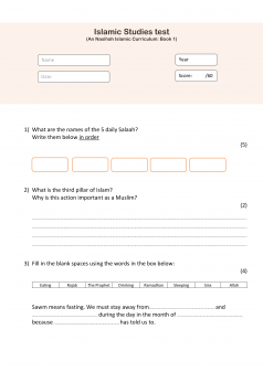 Islamic Curriculum Coursebook 1- Test | An Nasihah Publications