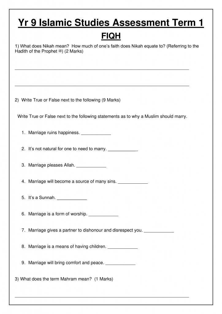 Year 9 Exam Term 1- C8 | An Nasihah Publications