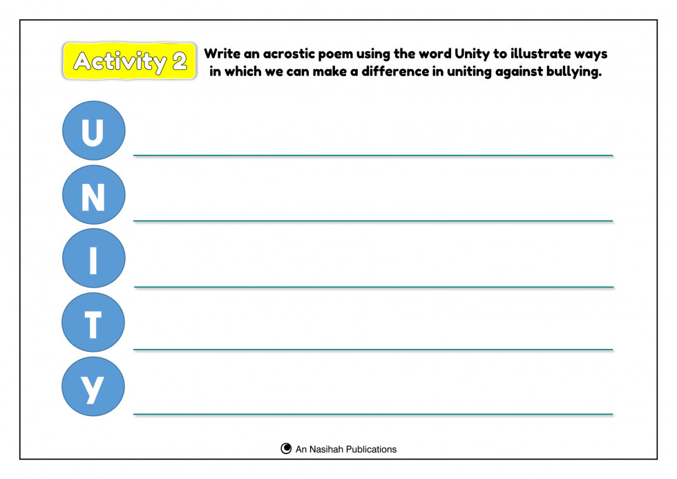 Anti Bullying Acrostic Poem Template | An Nasihah Publications